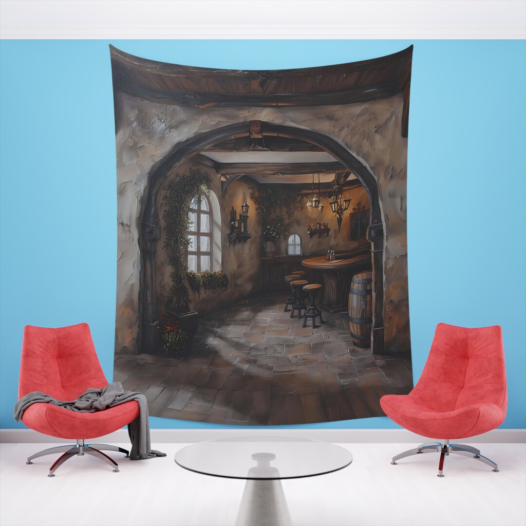Medieval Tavern Printed Wall Tapestry Backdrop Medieval Pub Fantasy ...