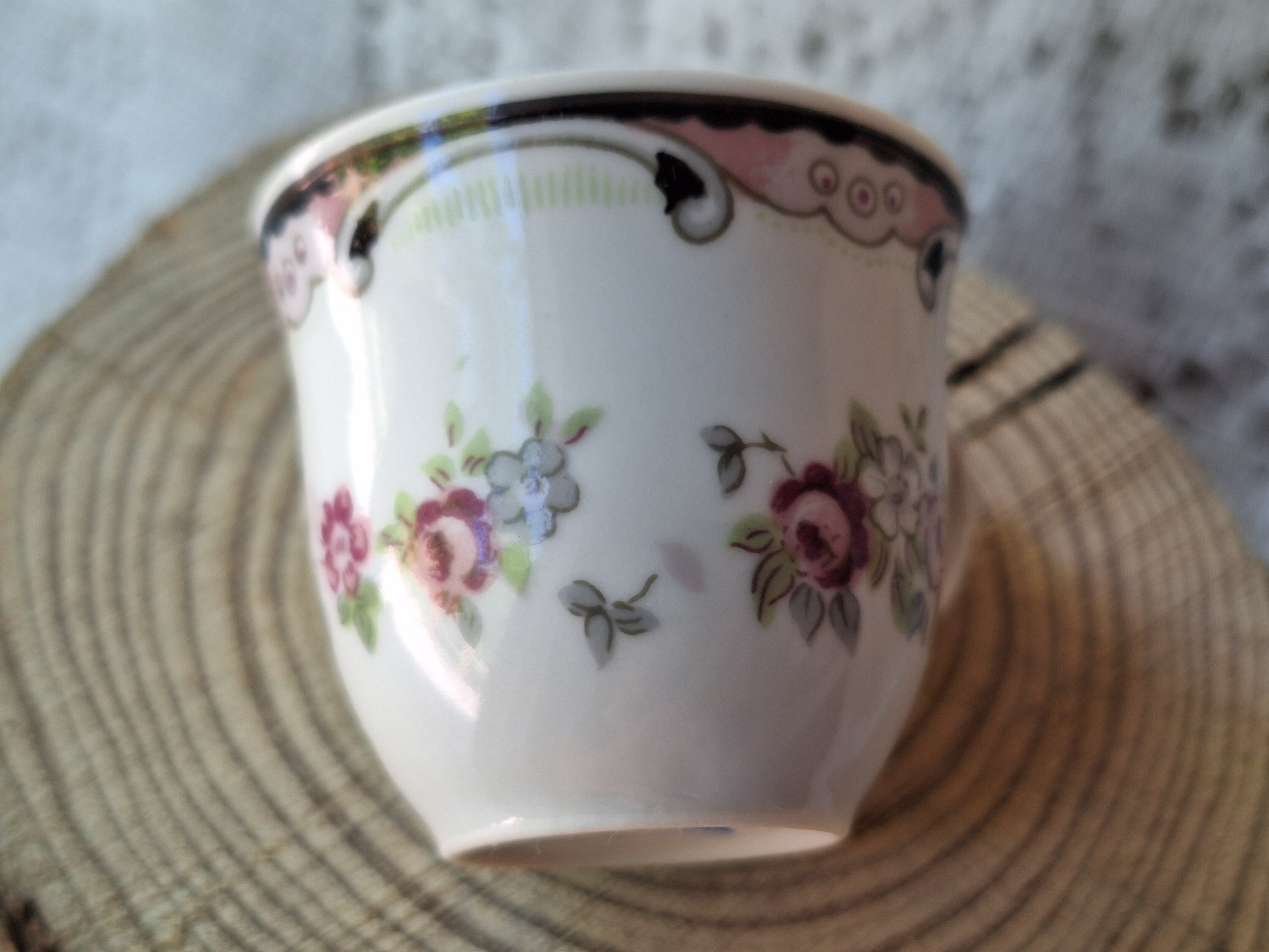 Vintage Leart, Miniature Cup and Saucer, With Pink Roses, and Black ...