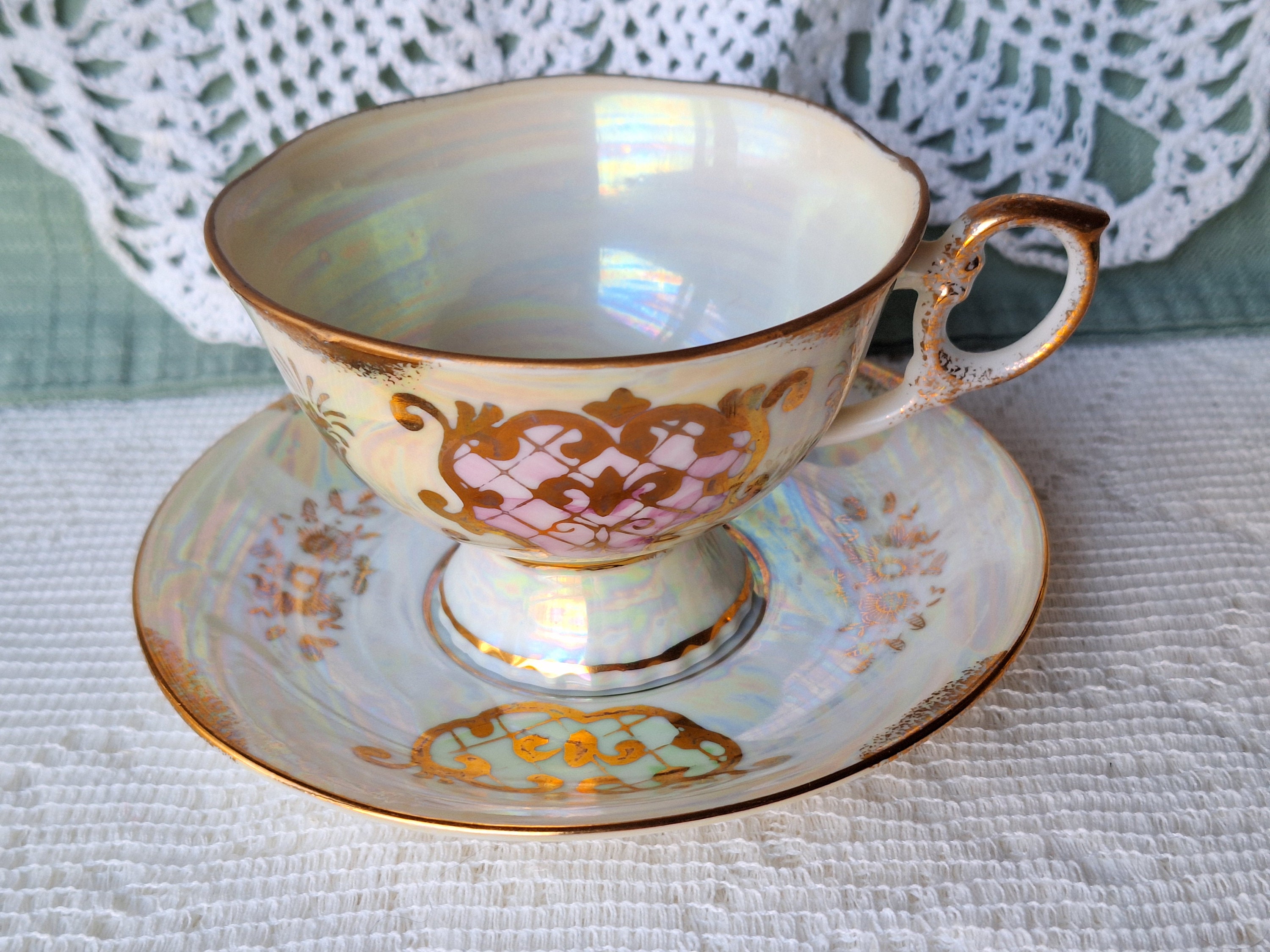 Vintage Unbranded Bone China Royal Crown Lusterware Footed Teacup ...