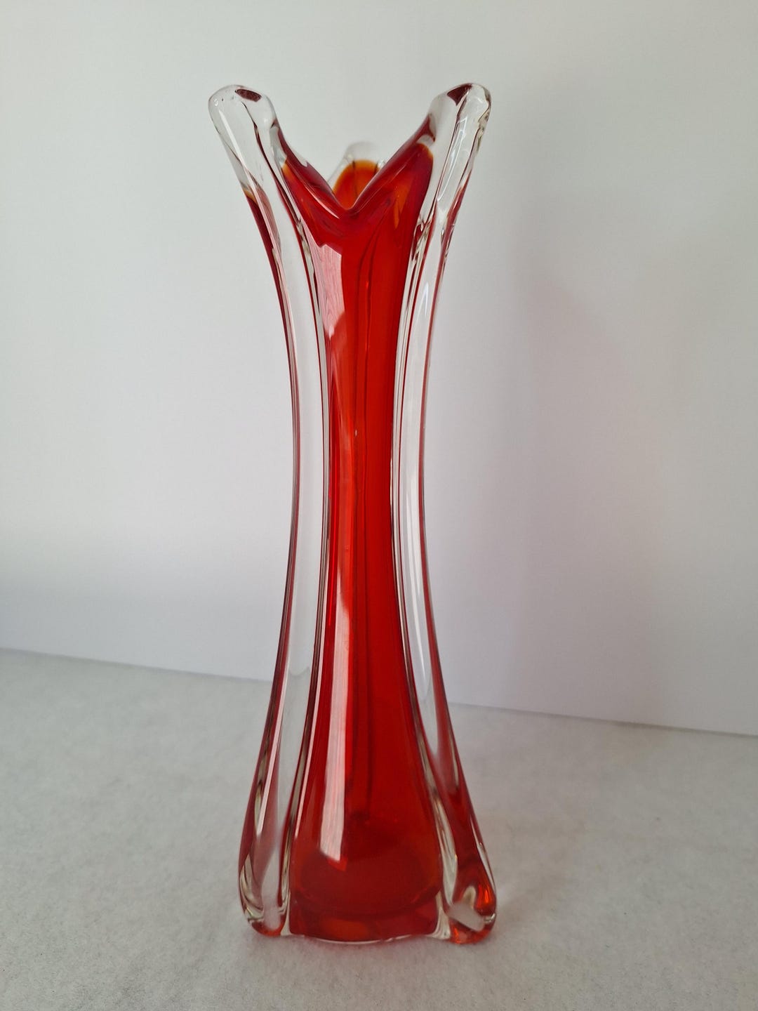 Vintage Ruby Red Swung Glass Vase: Murano Style, Made in Italy - Etsy