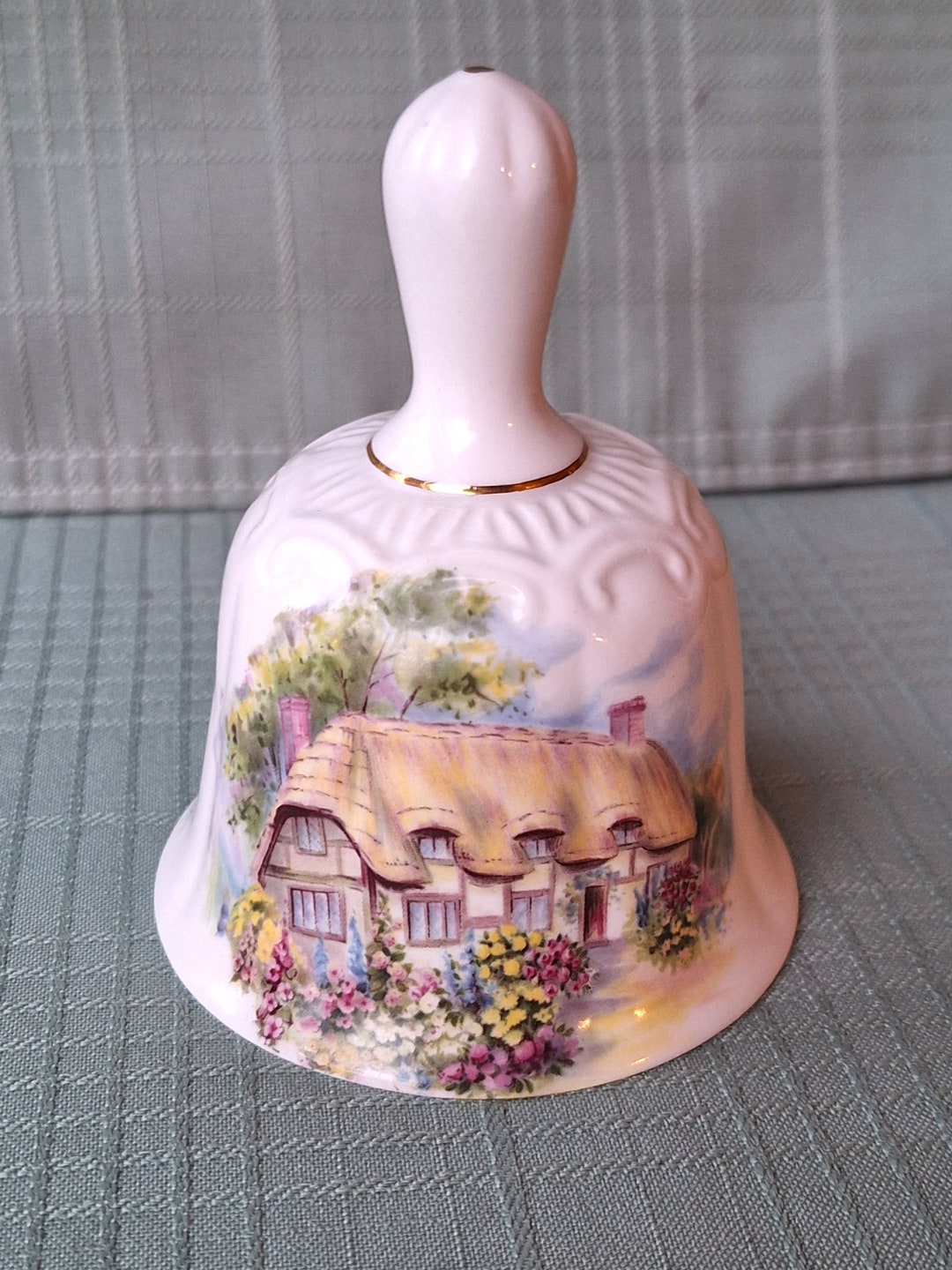 Vintage Fine Bone China Bell, Scene of a Summer Cottage on One Side ...