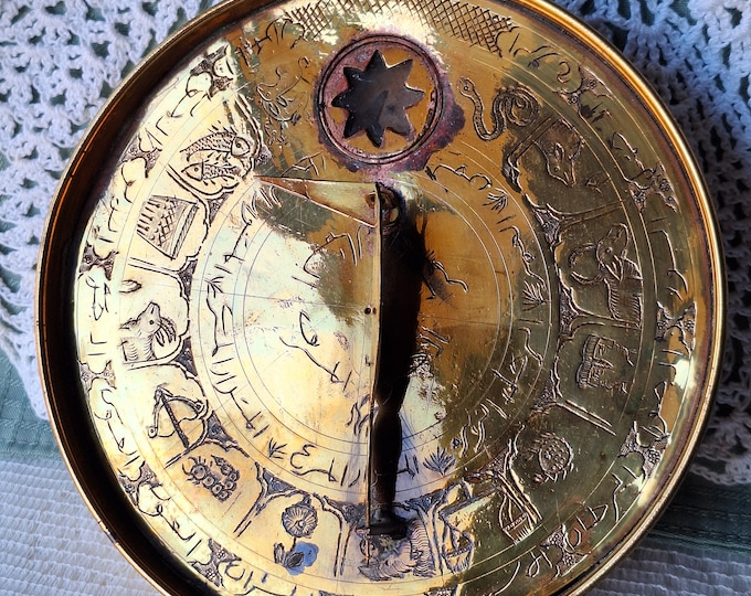 Antique Vintage Zodiac Ottoman Islamic Brass Vertical Hanging Sundial ...