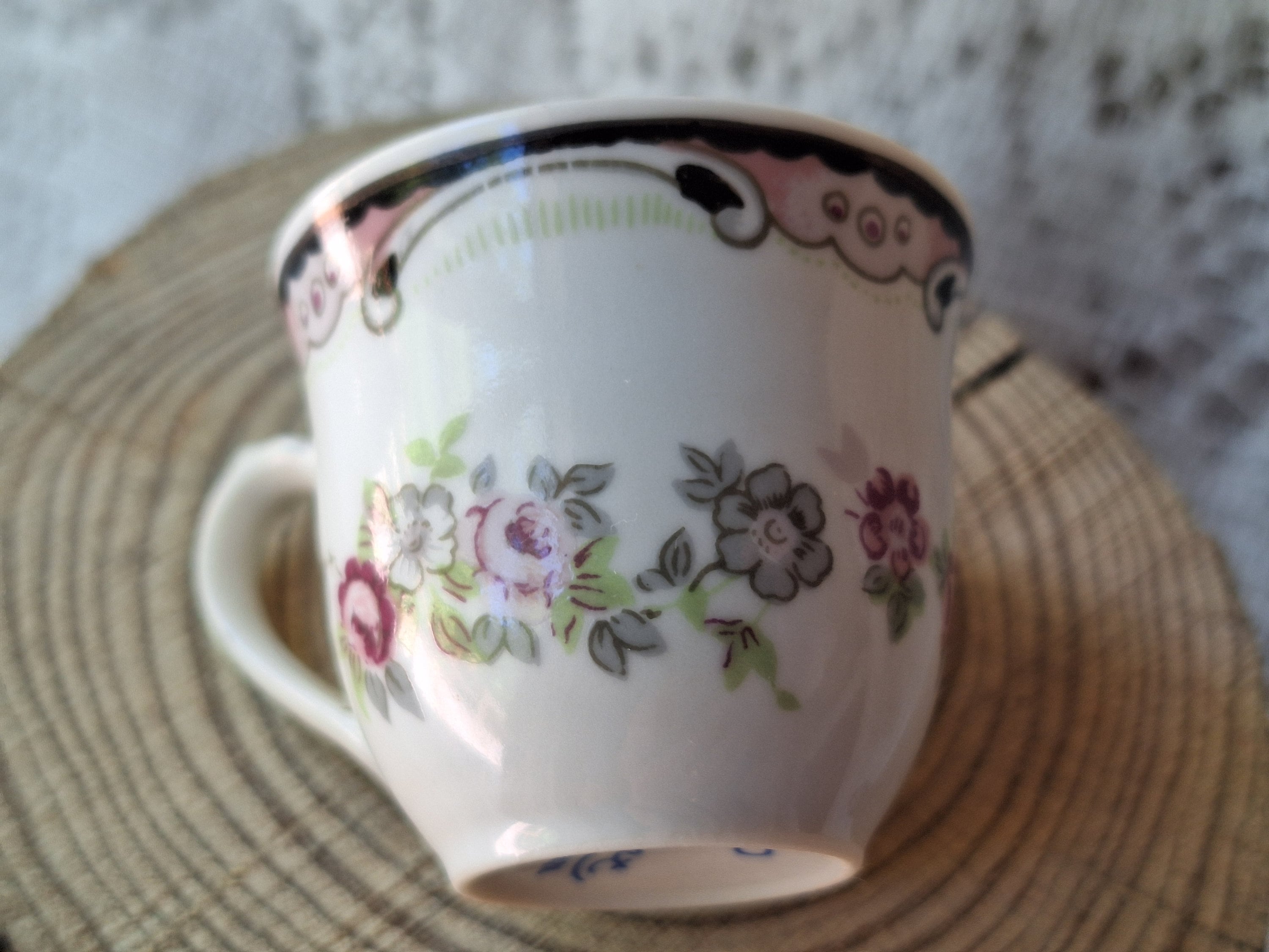 Vintage Leart, Miniature Cup and Saucer, With Pink Roses, and Black ...