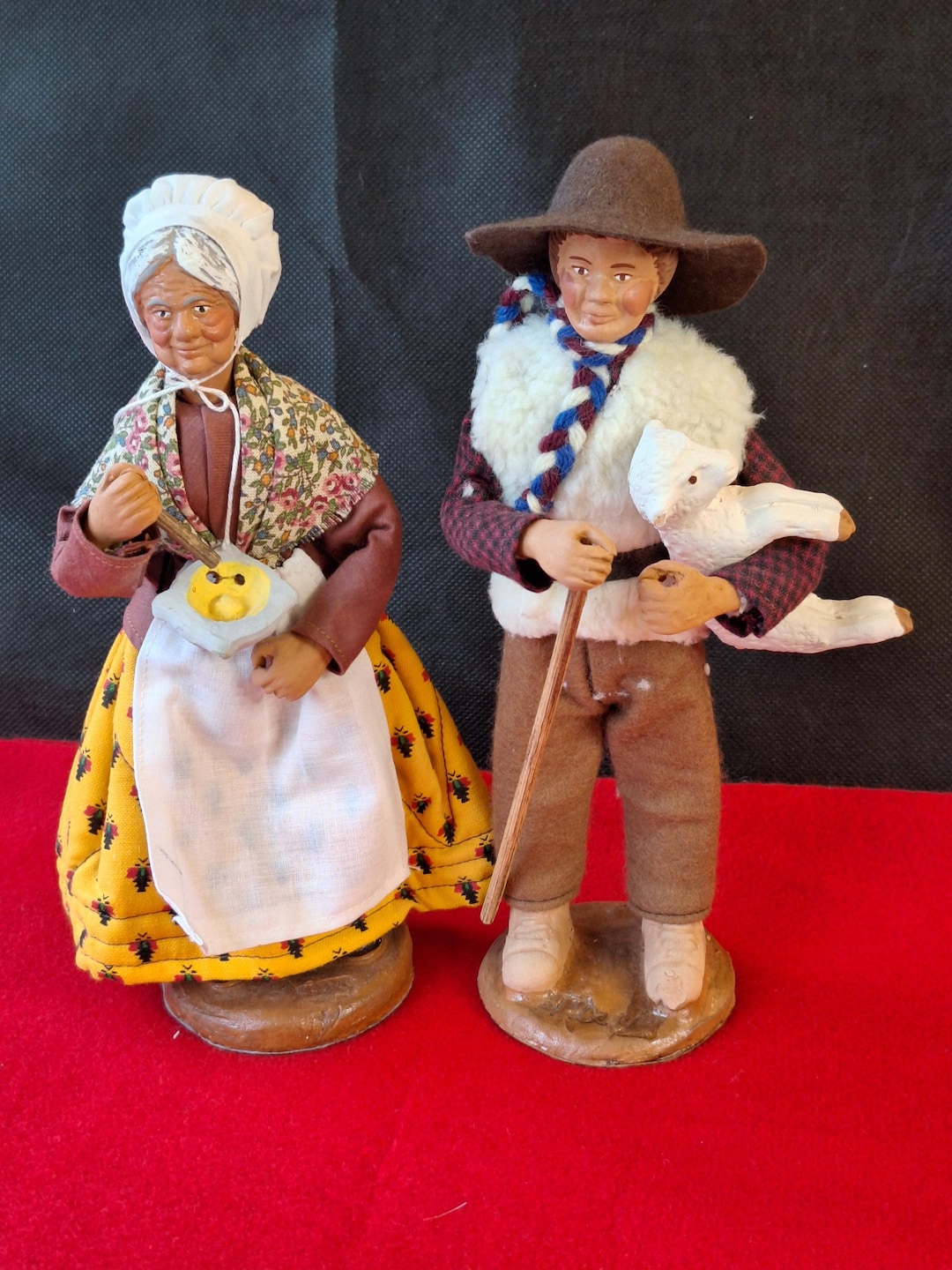 French Santon Figurines: Provence Farmer & Wife, Hand-painted ...