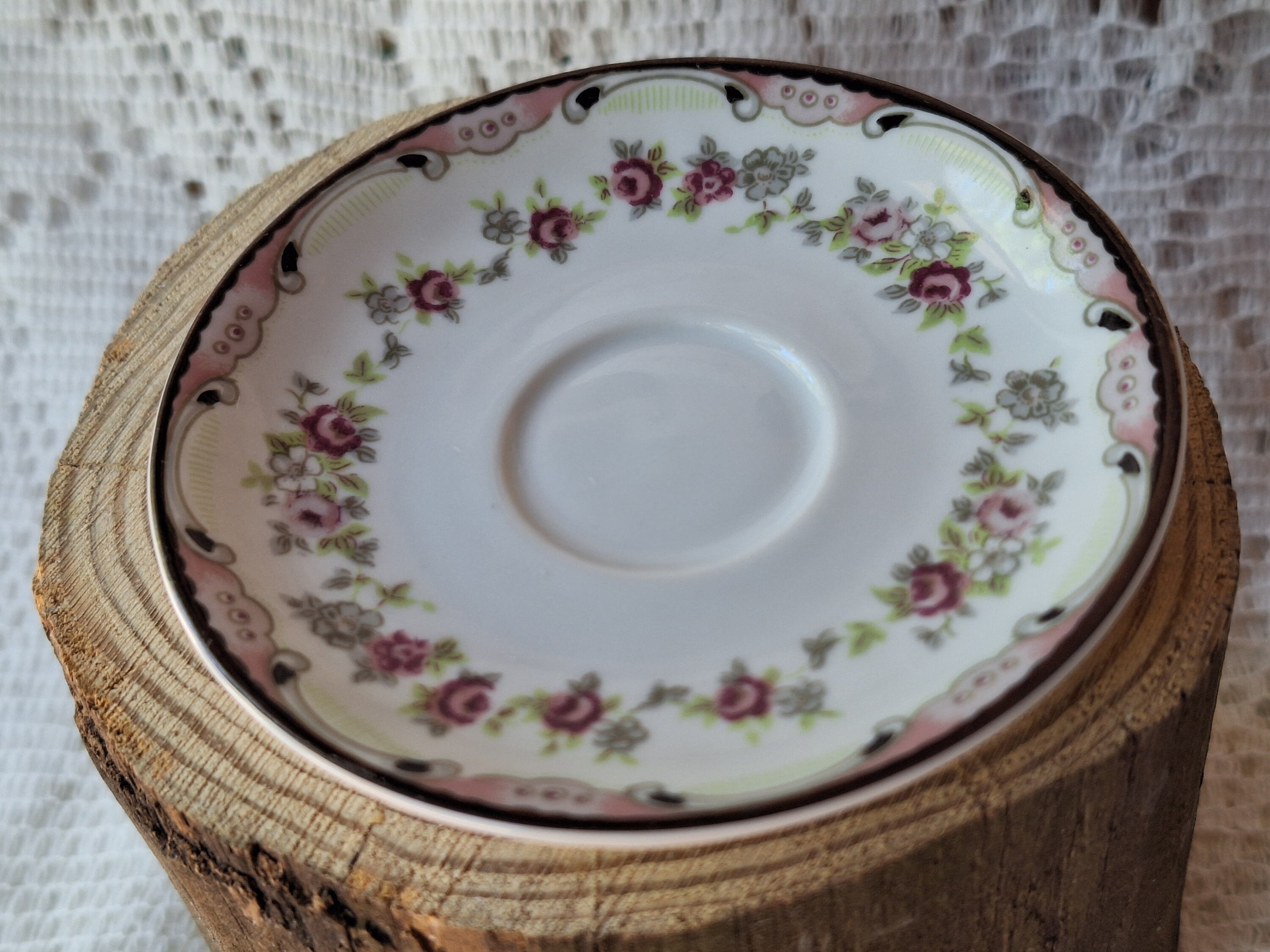 Vintage Leart, Miniature Cup and Saucer, With Pink Roses, and Black ...