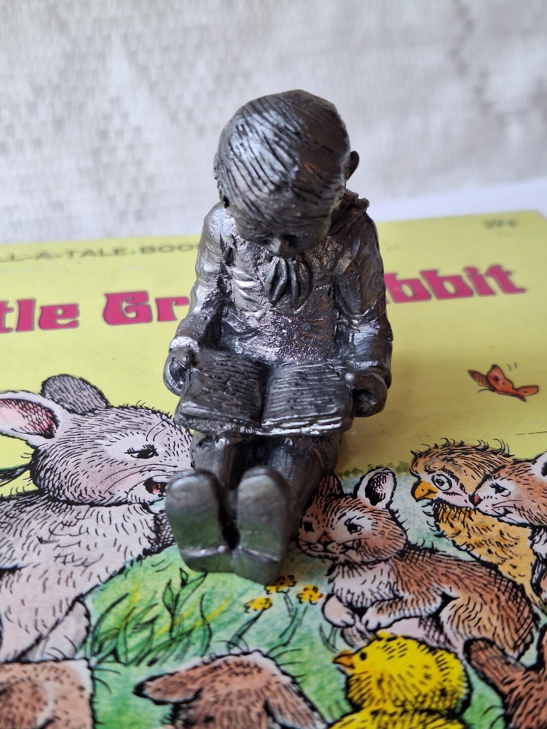 Vintage 1980 Michael Ricker Pewter Charming Figurine of a Boy Reading a ...