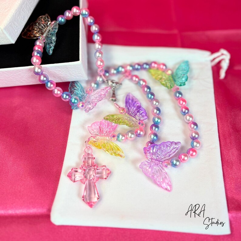 Personalized Butterfly Rosary for Girls,handmade Catholic Prayer and ...