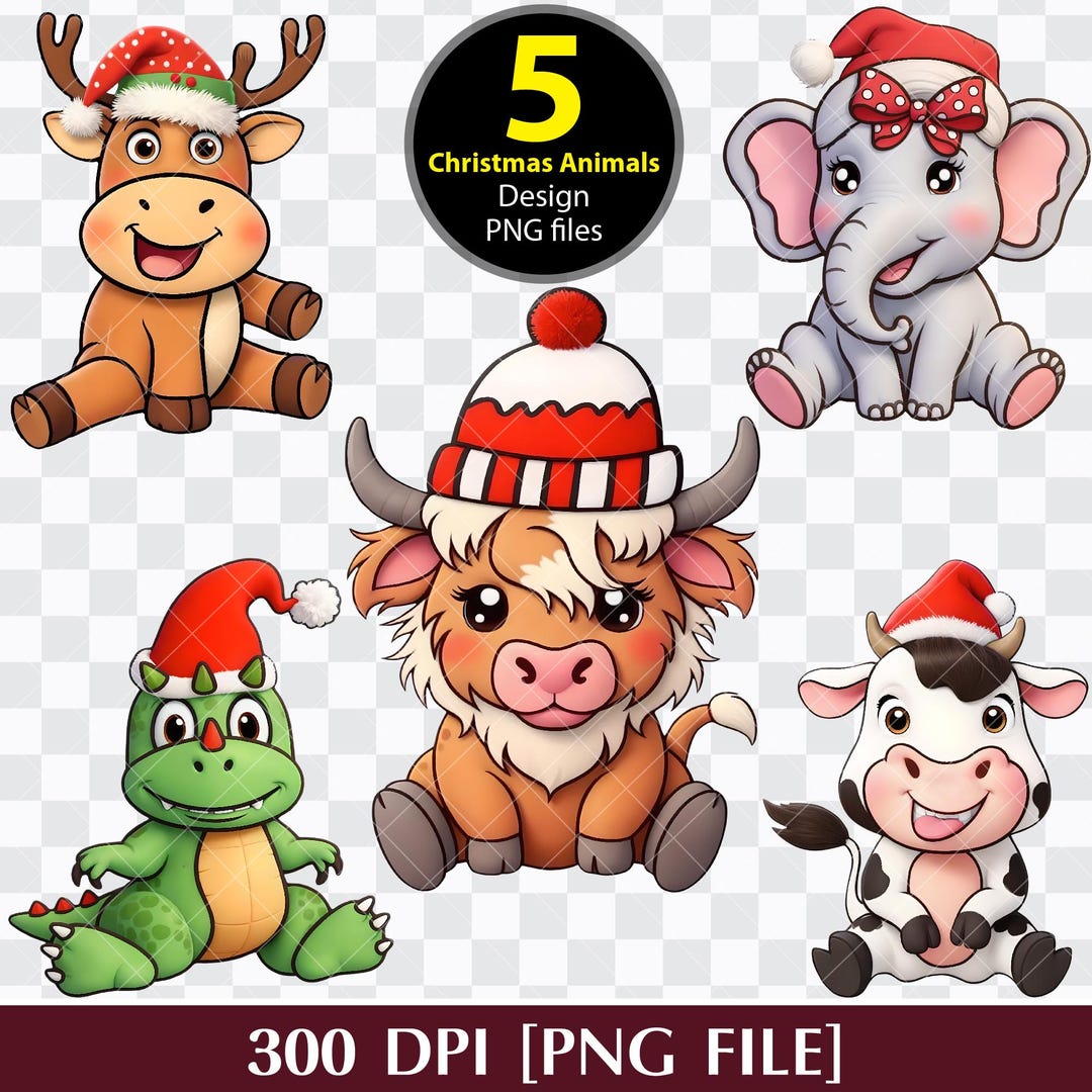Christmas Animals PNG, Cute Christmas Animals Clipart Bundle, Animals ...