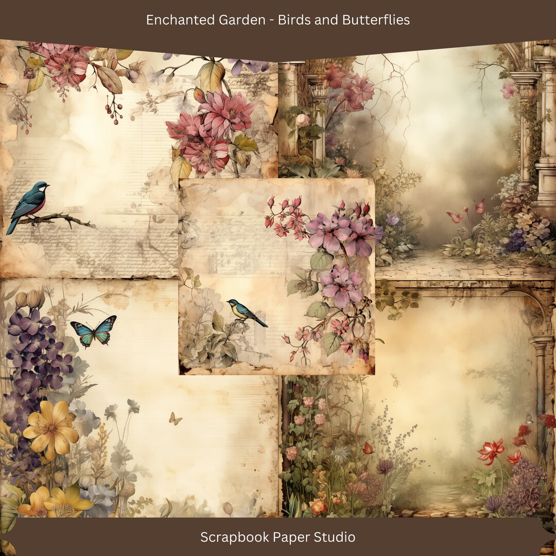 Scrapbook Paper Enchanted Garden Birds and Butterflies - Etsy
