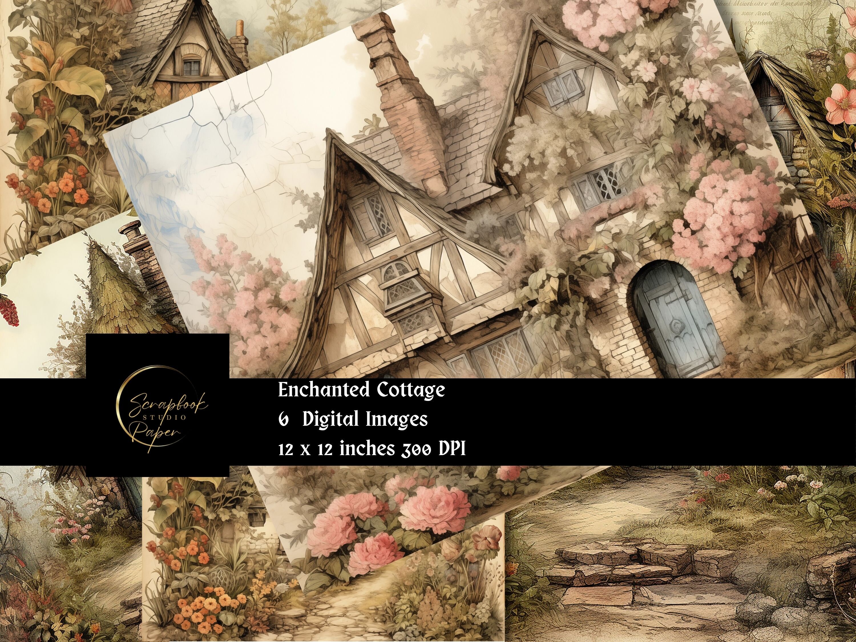 Enchanted Cottage Gardens, Journal Paper, Digital Scrapbook Paper ...