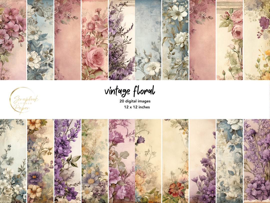 Vintage Floral Scrapbook Paper Pink Blue Peach Lavendar Flowers - Etsy