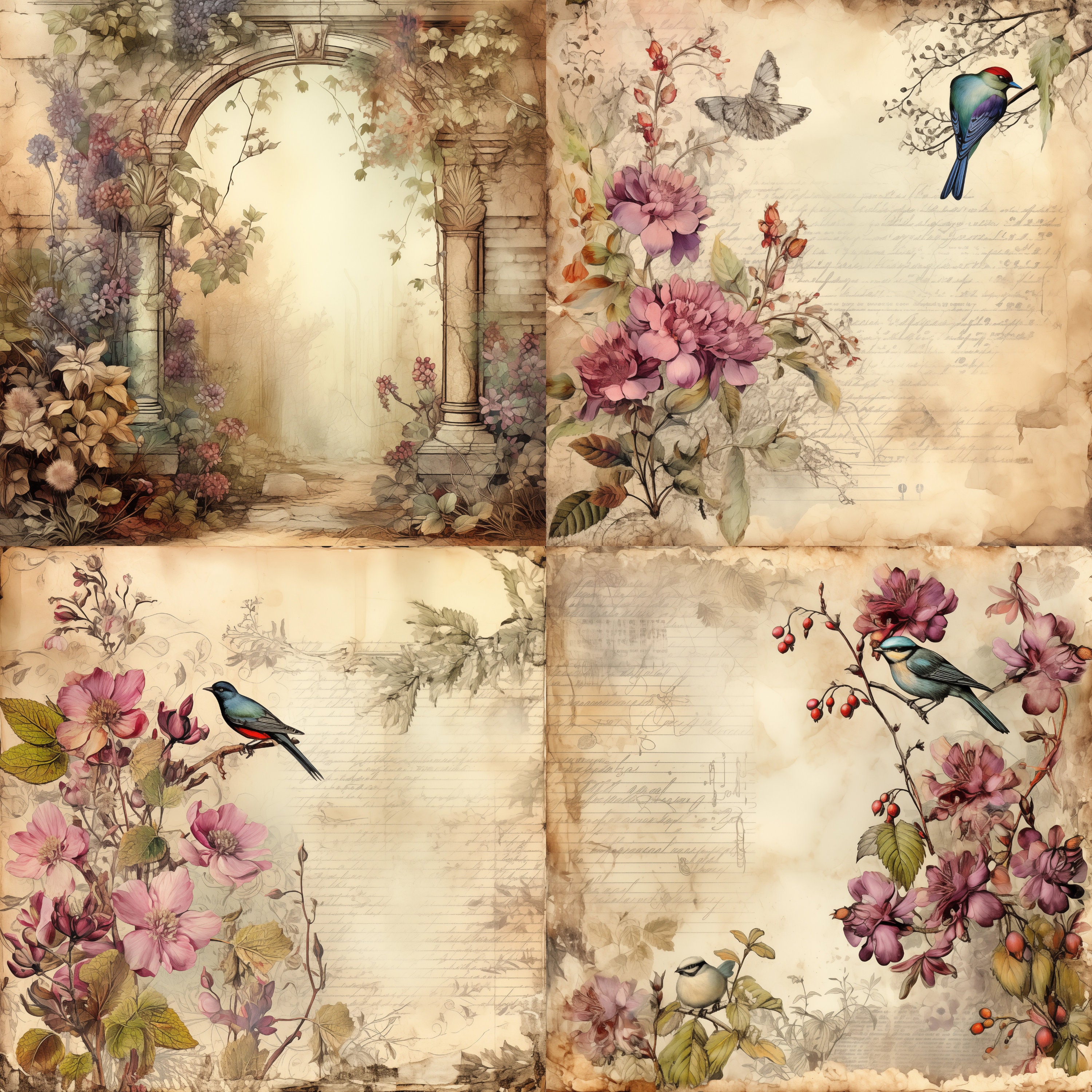 Scrapbook Paper Enchanted Garden Birds and Butterflies - Etsy