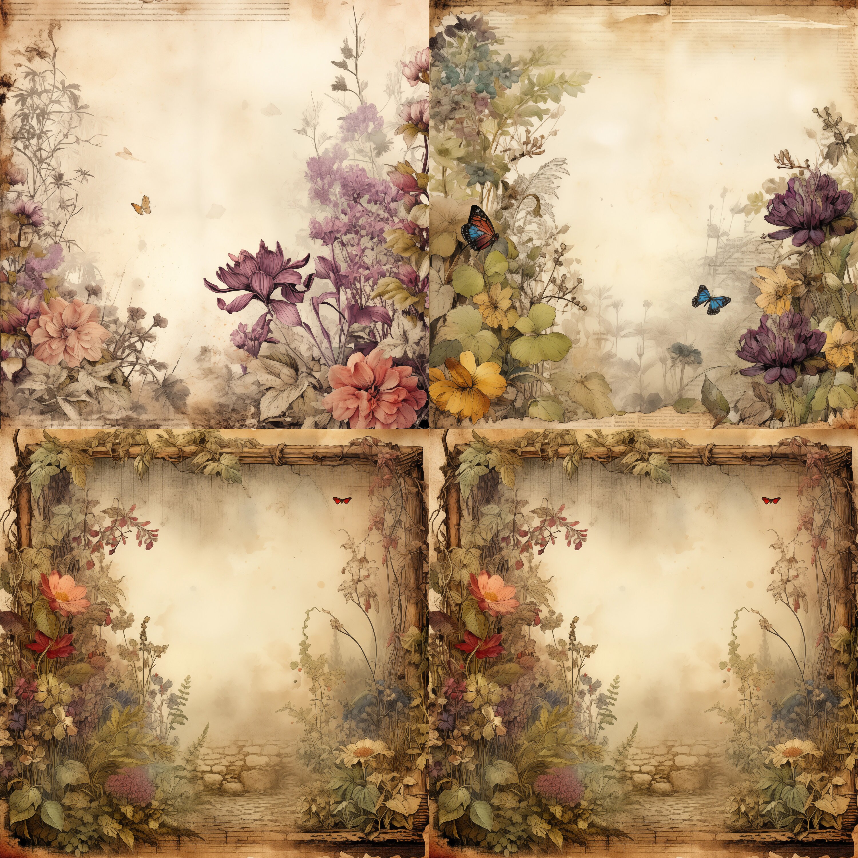 Scrapbook Paper Enchanted Garden Birds and Butterflies - Etsy