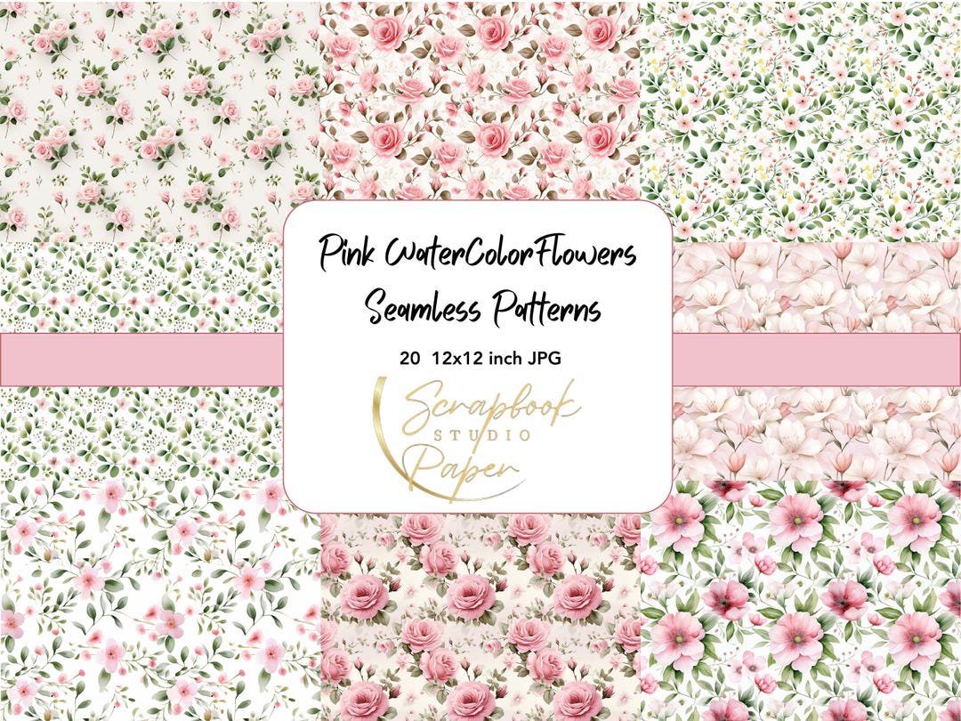 Pink Watercolor Flowers | 20 Seamless Patterns | Commercial Use ...
