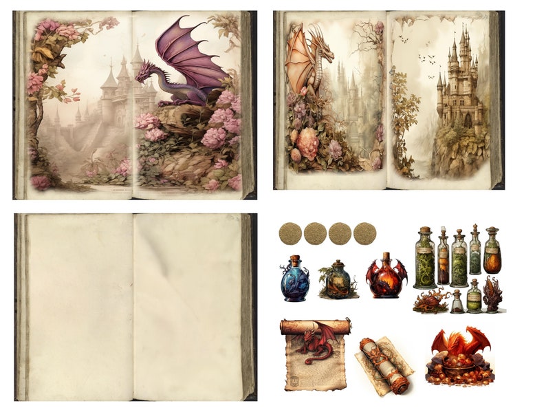 Dragon Fantasy Worldjunk Journal, Dragon Journal, Junk Journal Kit ...