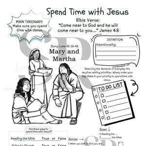 Mary and Martha Bible Story, Sunday School Worksheet, Spend Time With ...