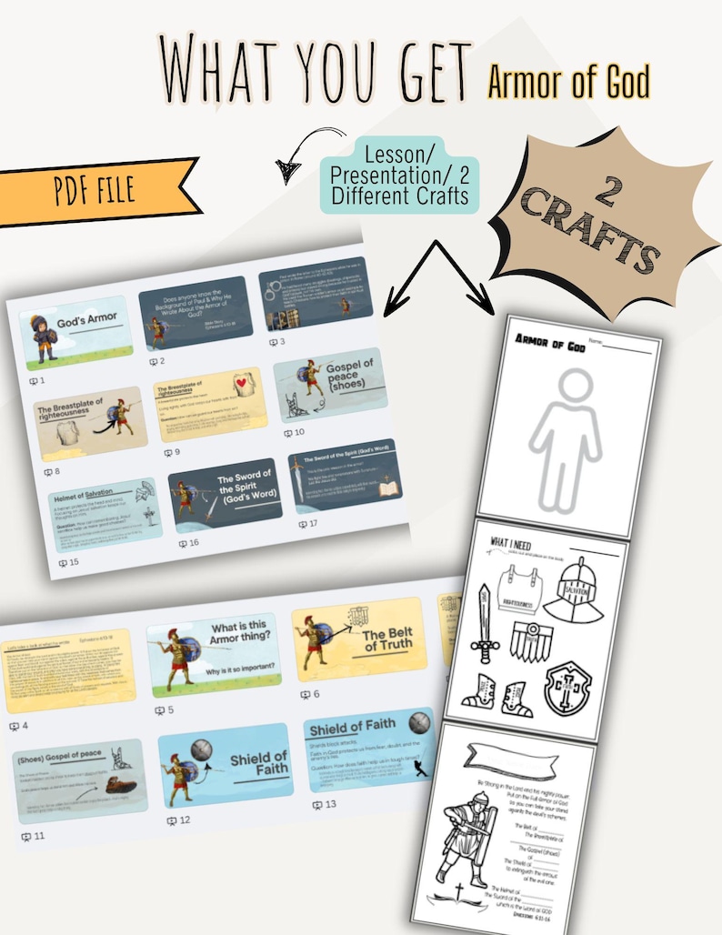 Armor of God Sunday School Lesson | Crafts & Worksheet (PDF) - Etsy
