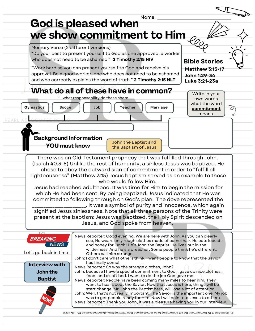 A Fun John the Baptist Worksheet. Sunday School Activity Sheet ...