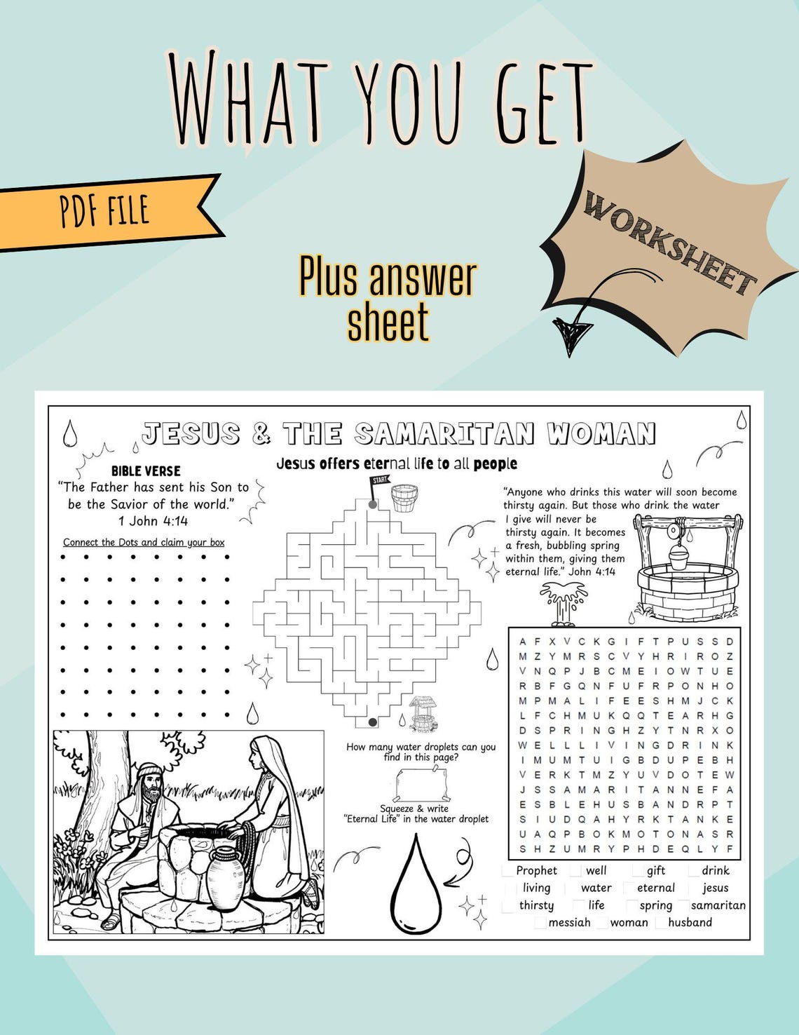 Samaritan Woman Bible Lesson | Sunday School PDF, Interactive Worksheet ...