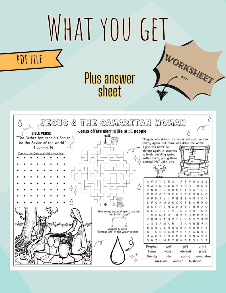 Samaritan Woman Bible Lesson | Sunday School PDF, Interactive Worksheet ...