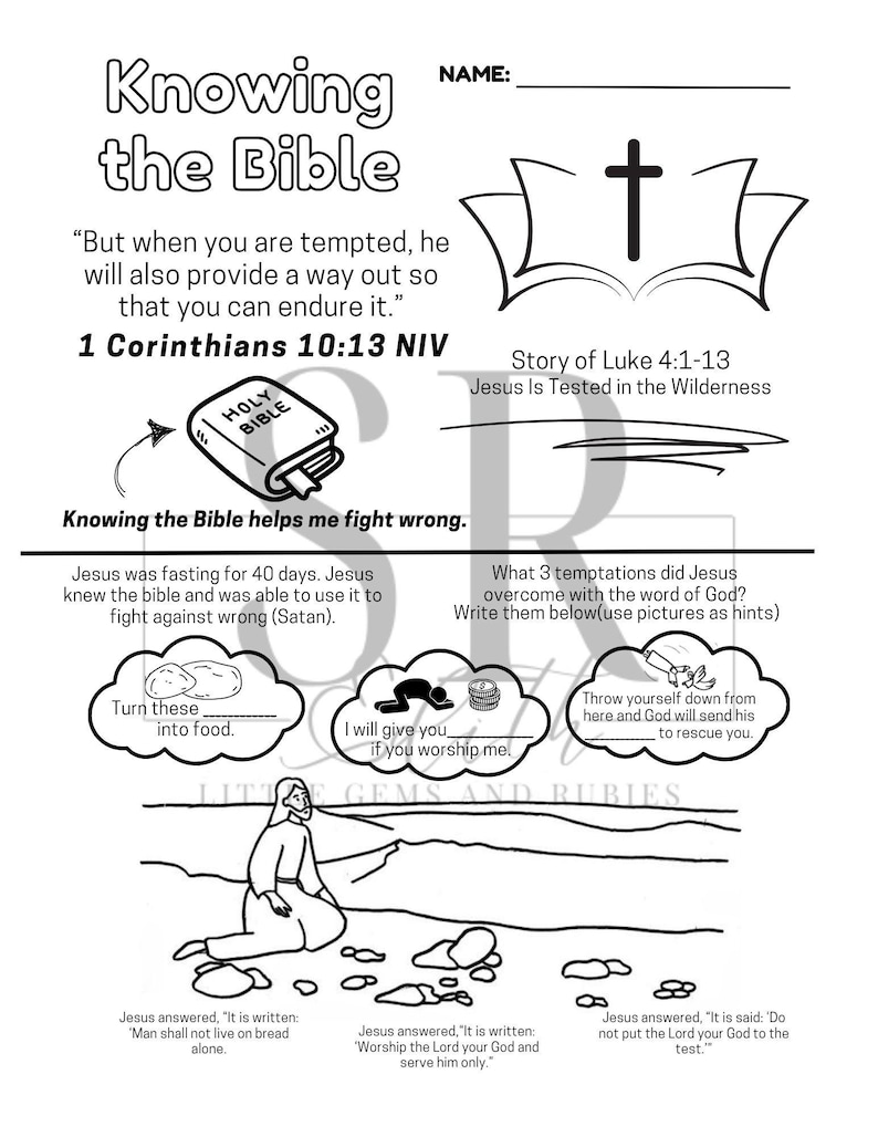 Jesus Temptation Worksheet, Sunday School Activity (PDF) - Etsy