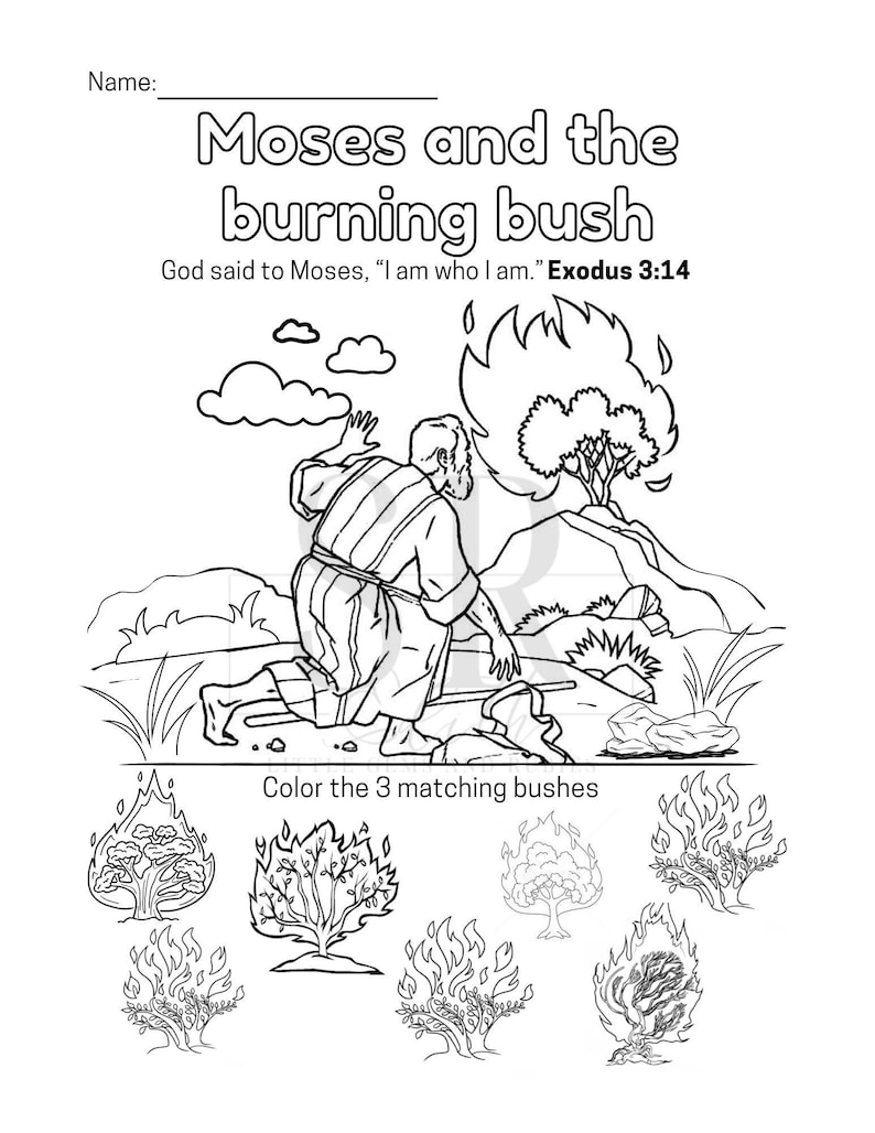 Moses and the Burning Bush Worksheet, Sunday School Activity (PDF) - Etsy