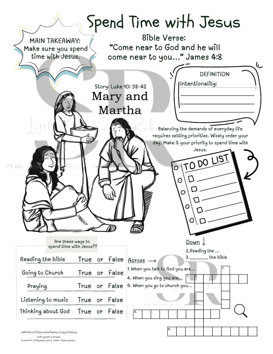 Mary and Martha Bible Story, Sunday School Worksheet, Spend Time With ...