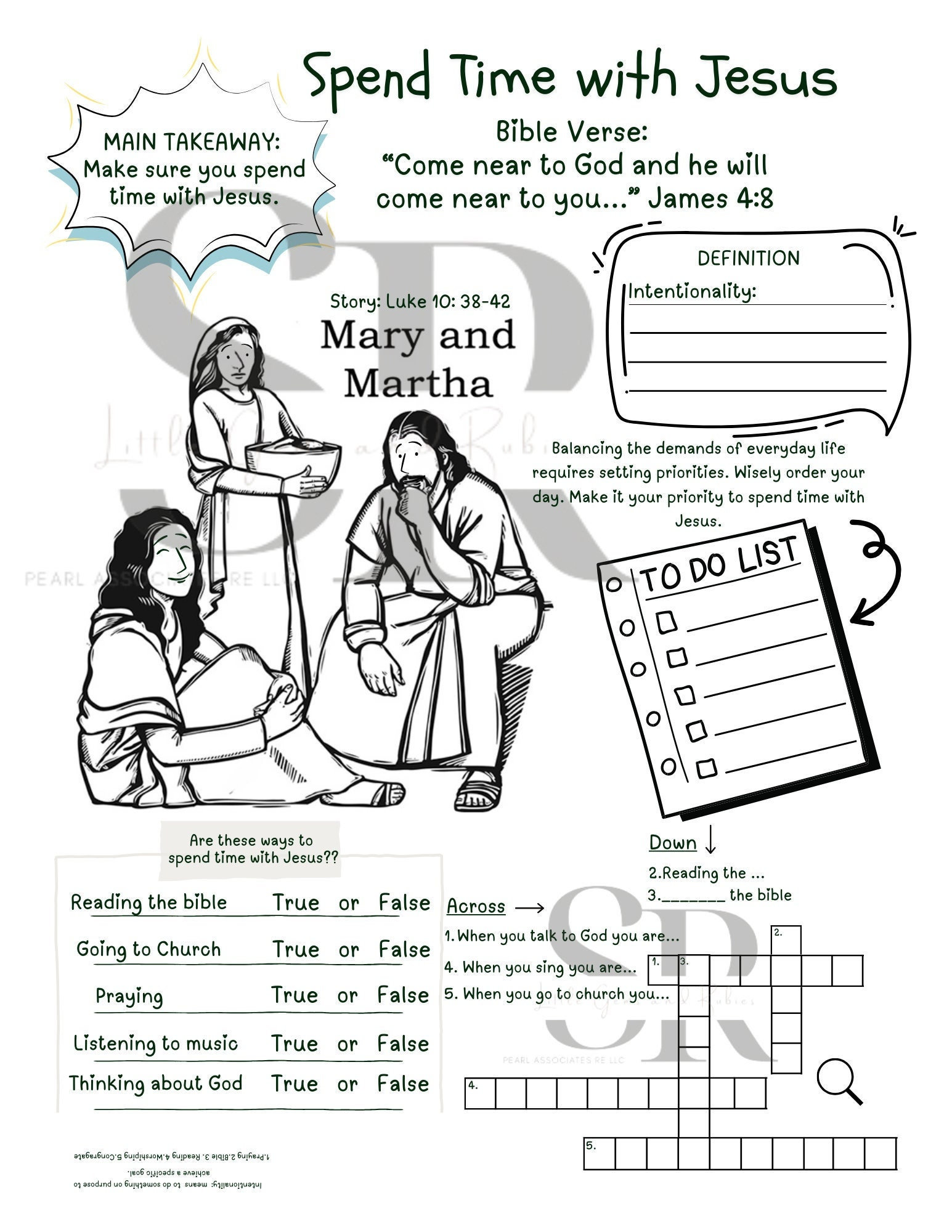 Mary and Martha Bible Story, Sunday School Worksheet, Spend Time With ...