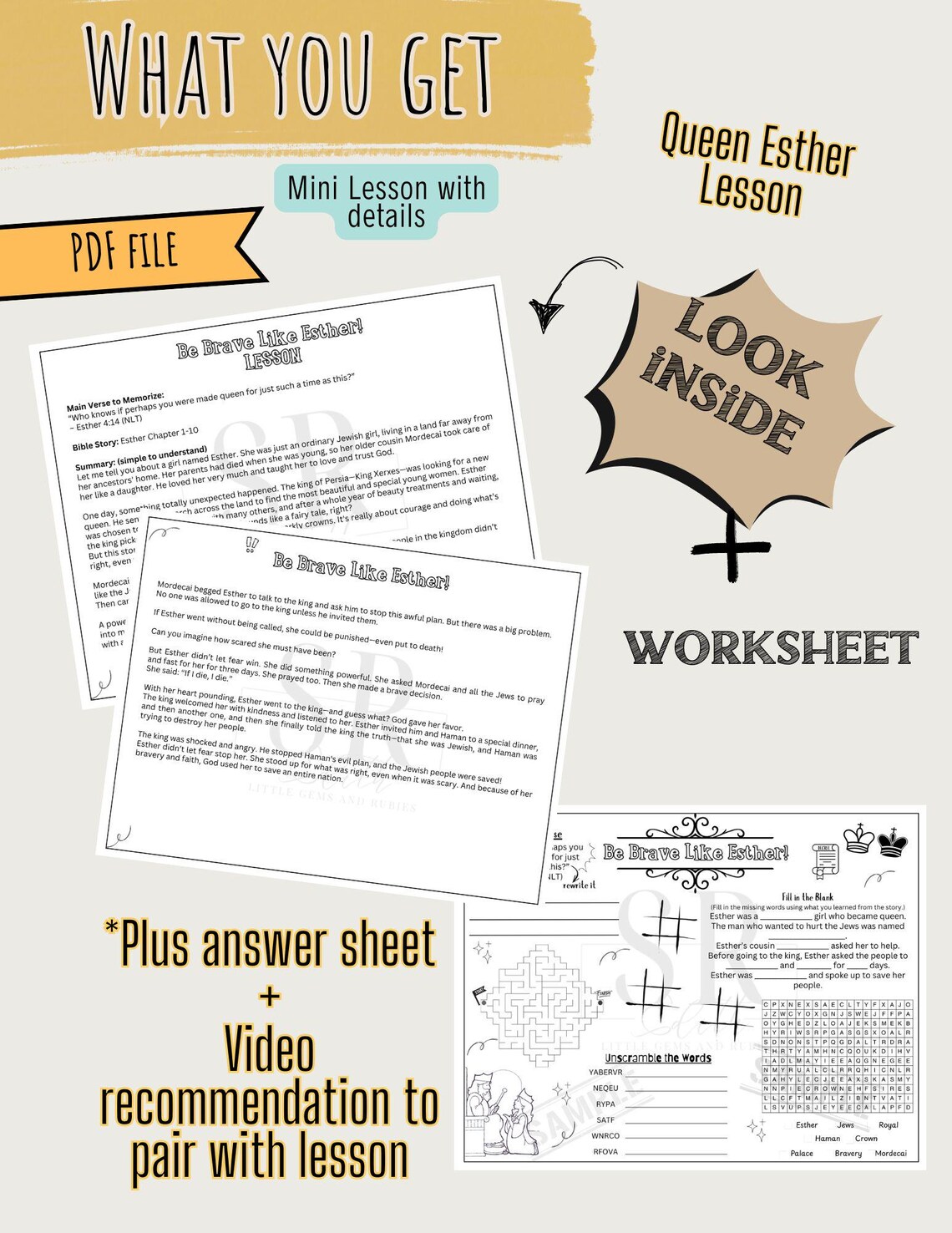 Queen Esther Sunday School Worksheet, Bravery Lesson VBS (PDF) - Etsy