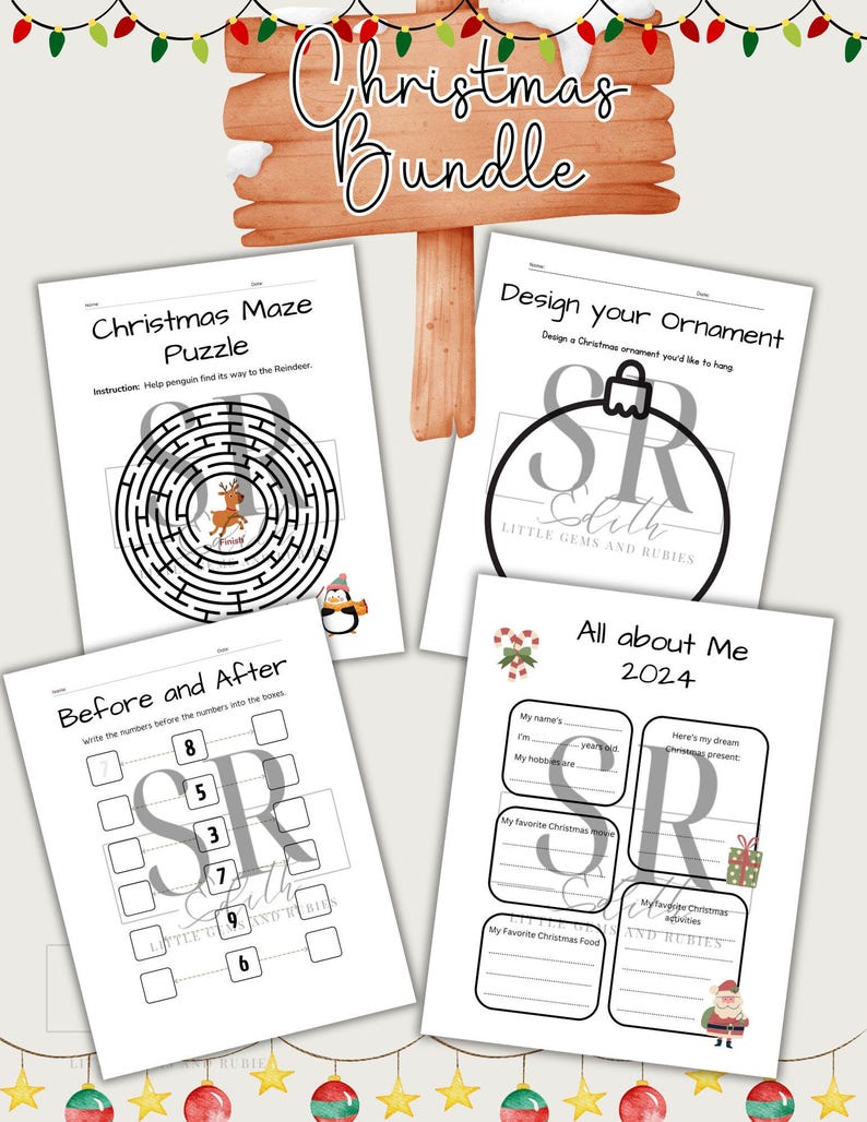 Christmas Activity Worksheets + Coloring Bundle Pack (18 Pages) PK, P ...