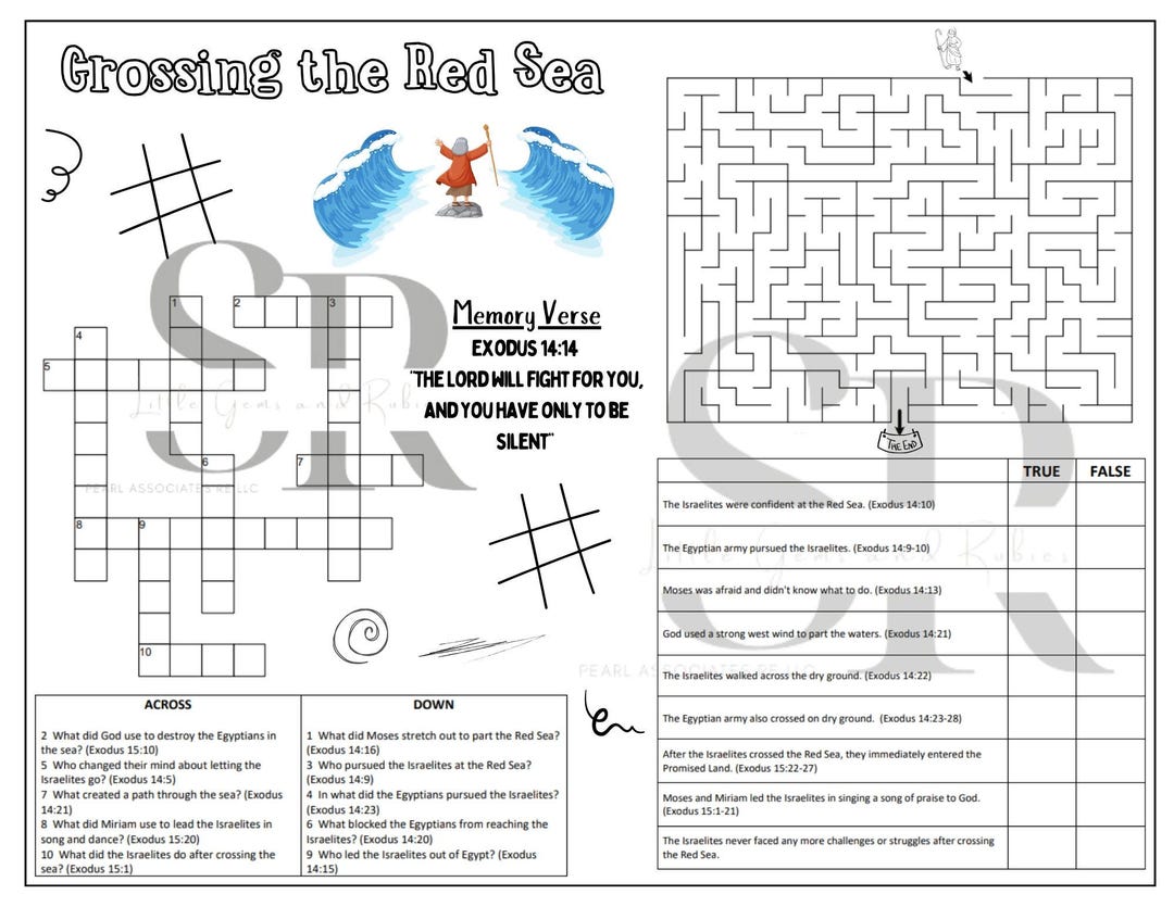 Moses Crossing Red Sea Worksheet, Sunday School Activity (PDF Ages 8 ...