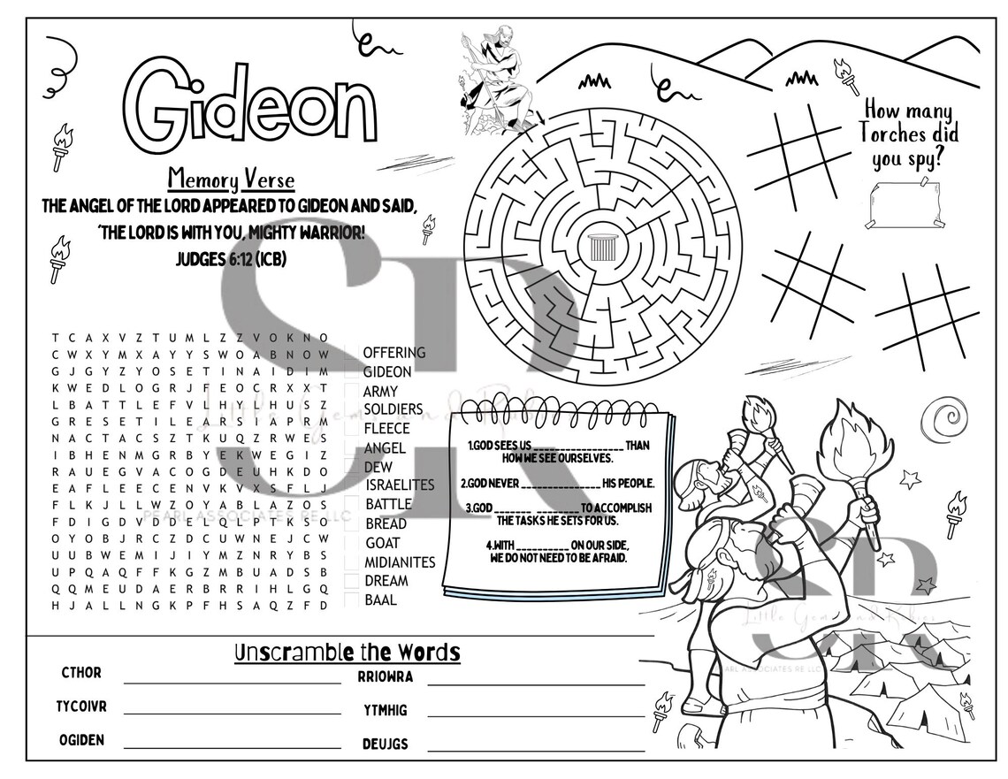 Gideon Worksheet,judges Bible Lesson, Sunday School Sheet Coloring (PDF ...
