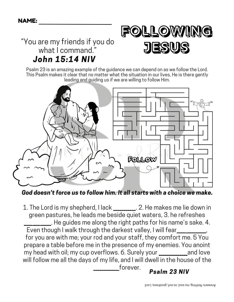 Following God Worksheet. Sunday School Activity Sheet. Psalm 23 ...