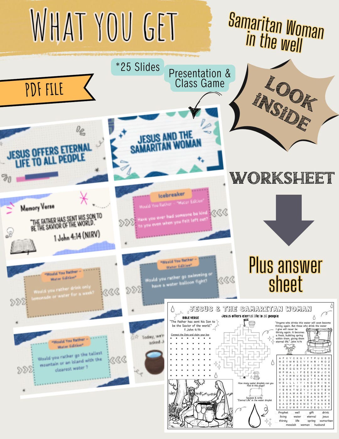 Samaritan Woman Bible Lesson | Sunday School PDF, Interactive Worksheet ...