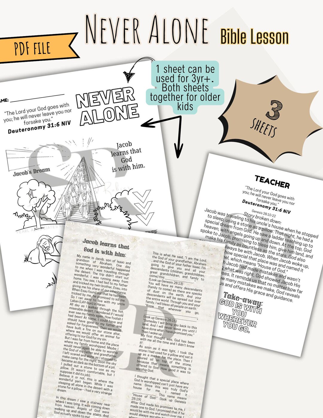 Never Alone Bible Lesson Worksheet, Jacob's Dream (PDF File) - Etsy