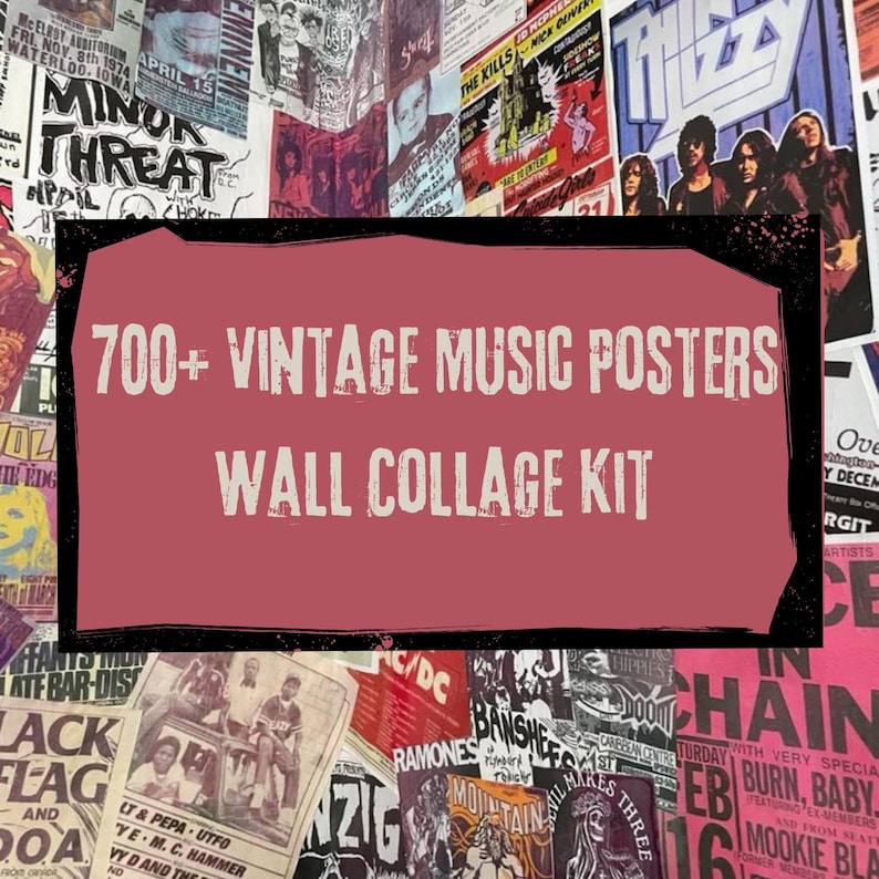 700+ Vintage Music Posters Wall Collage Kit, Rock Punk Band Concert ...