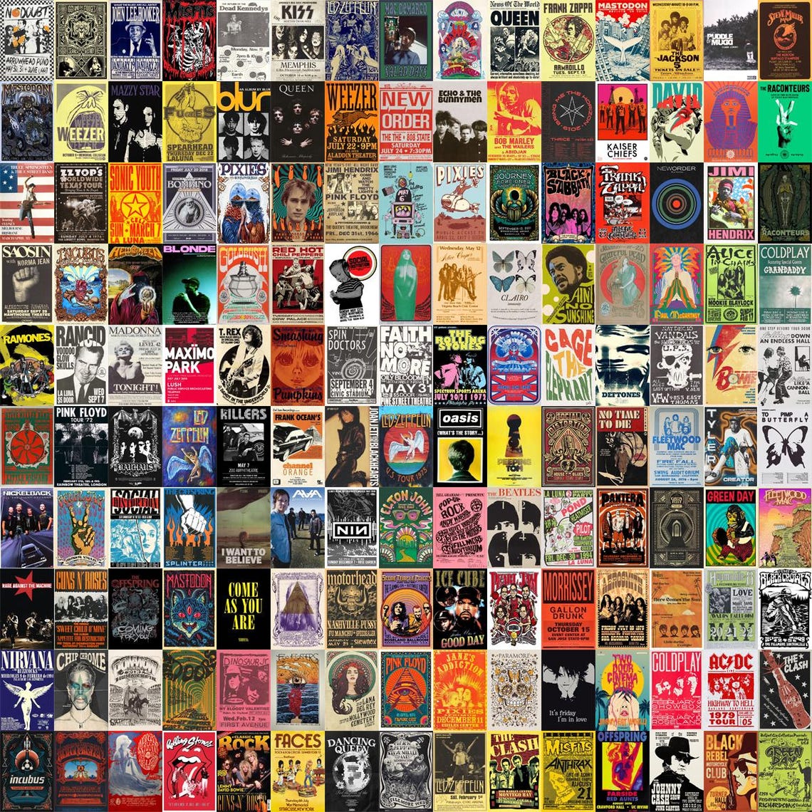 700+ Vintage Music Posters Wall Collage Kit, Rock Punk Band Concert ...