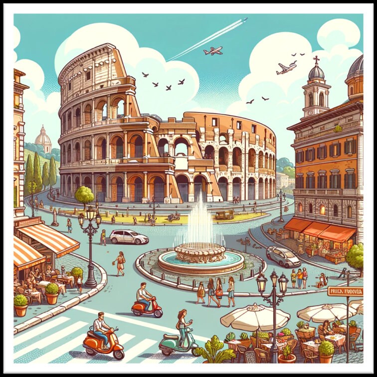 Rome Cartoon, Rome Printable, Rome Print, Rome Wallart, Rome Travel ...