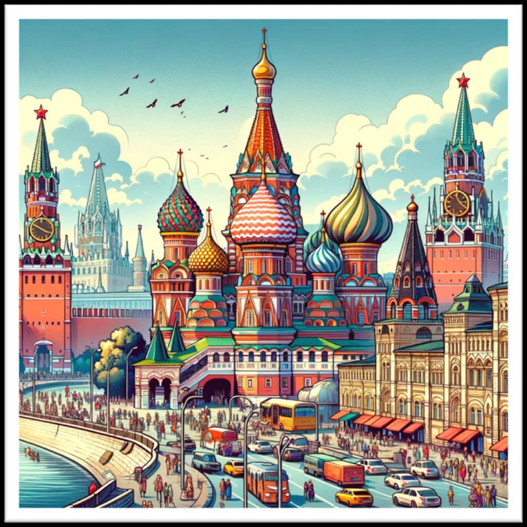 Moscow Cartoon, Moscow Printable, Moscow Print, Moscow Wallart, Moscow ...