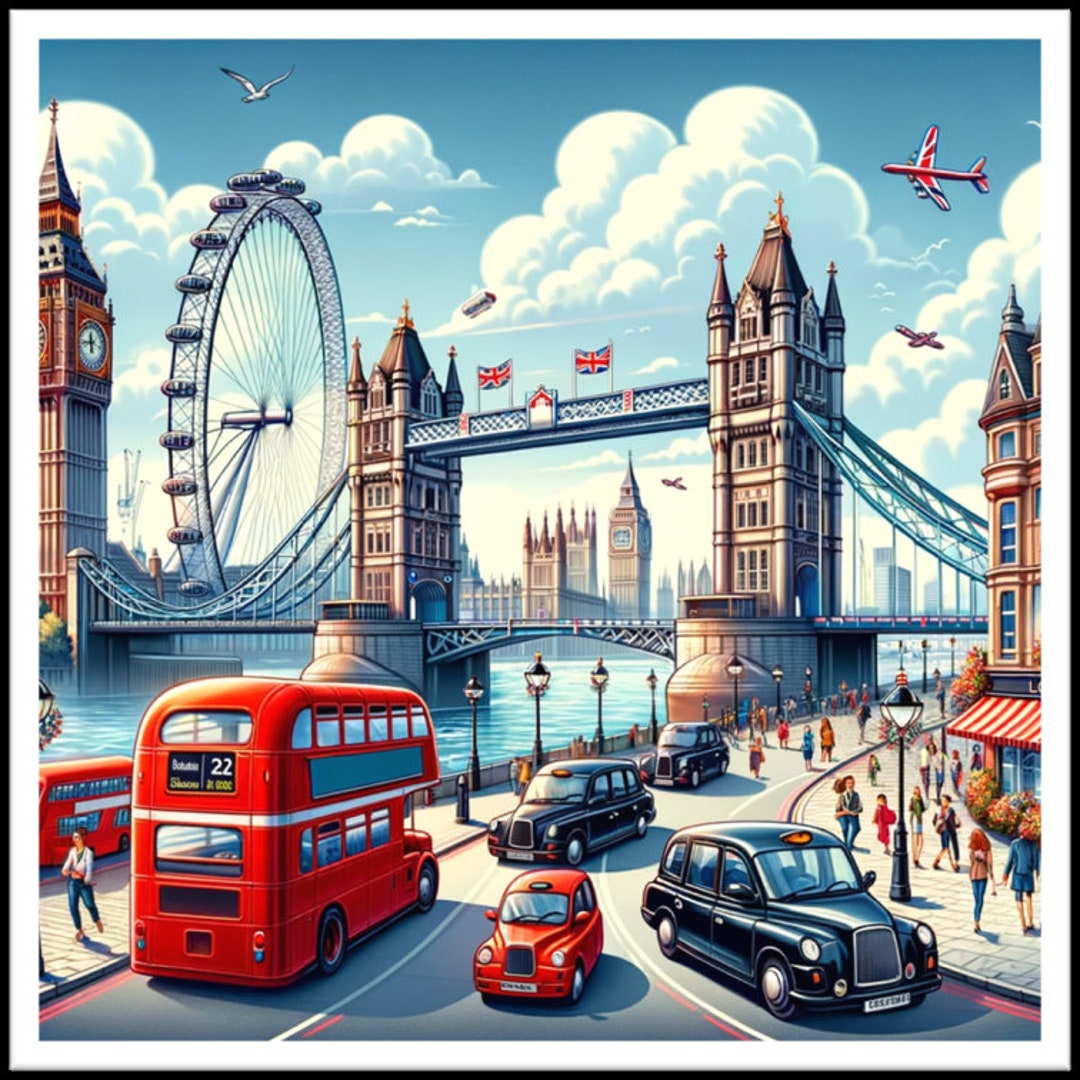 London Cartoon, London Printable, London Print, London Wallart, London ...