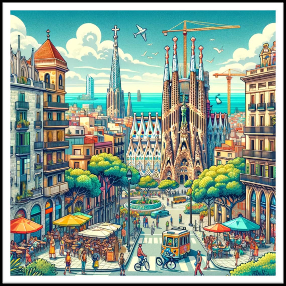 Barcelona Cartoon, Barcelona Printable, Barcelona Print, Barcelona ...