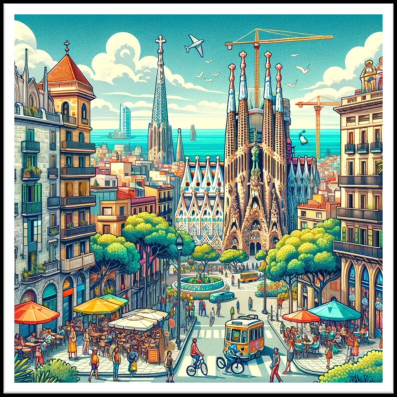 Barcelona Cartoon, Barcelona Printable, Barcelona Print, Barcelona ...