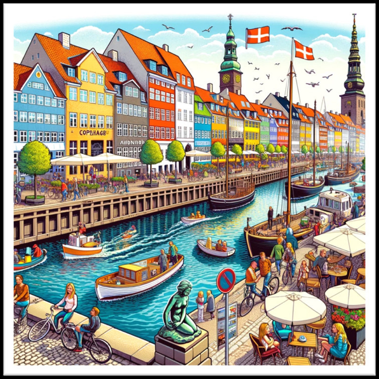 Copenhagen Cartoon, Copenhagen Printable, Copenhagen Print, Copenhagen ...