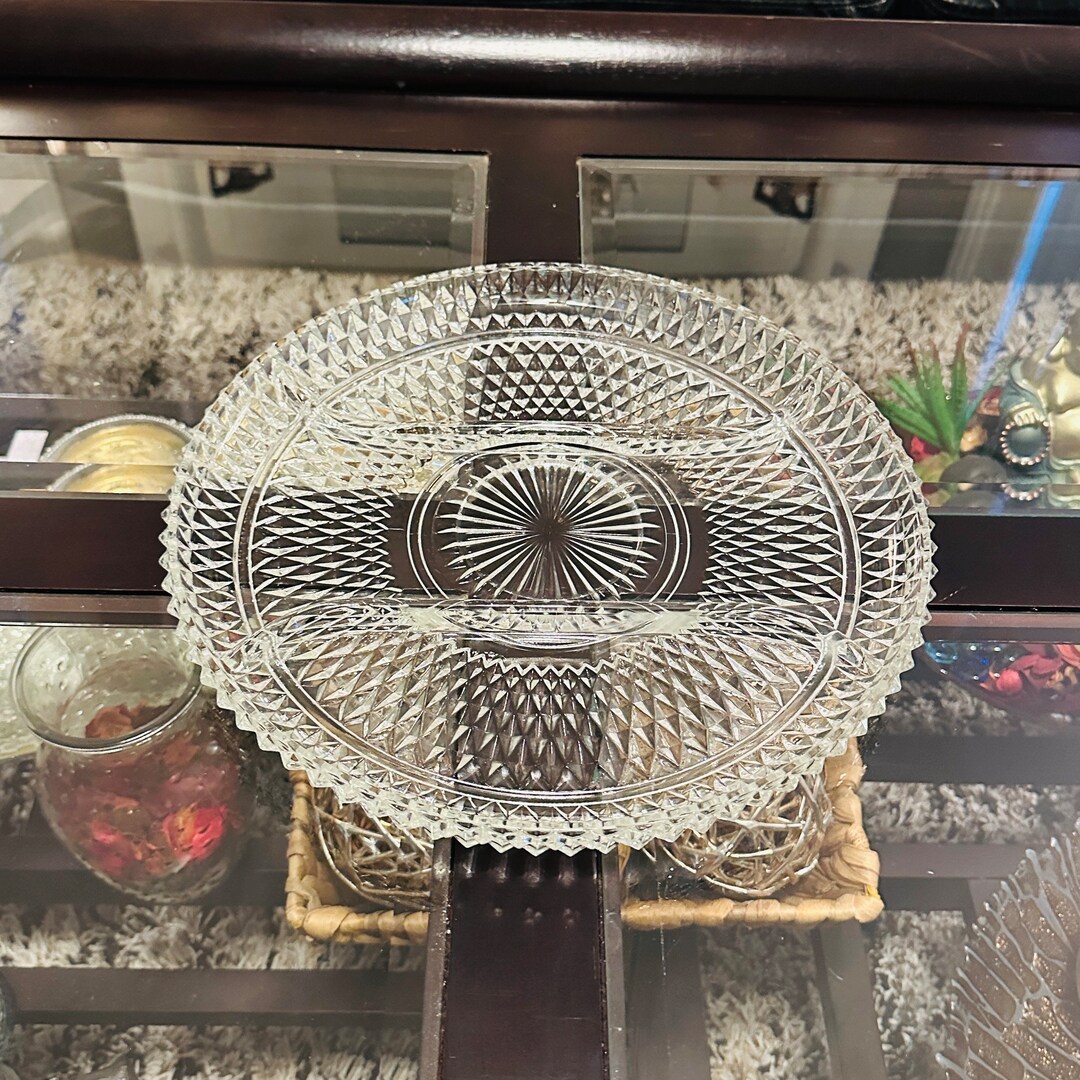 Vintage Indiana Glass Diamond 3-point 12-inch Serving Dish Elegant ...