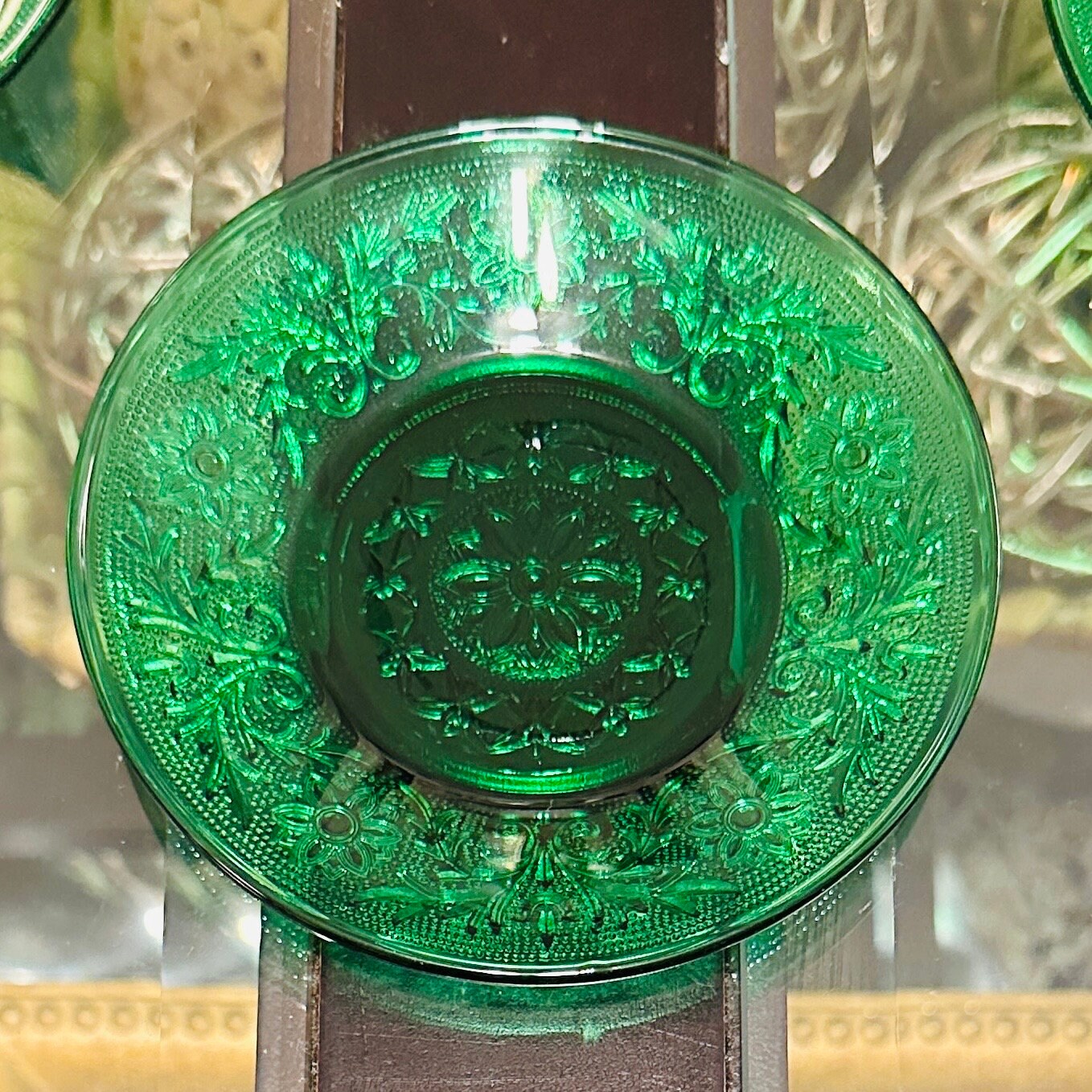 Vintage Tiara Indiana Glass Set of Six W/ 2 Bowls in Dark Spruce Green ...