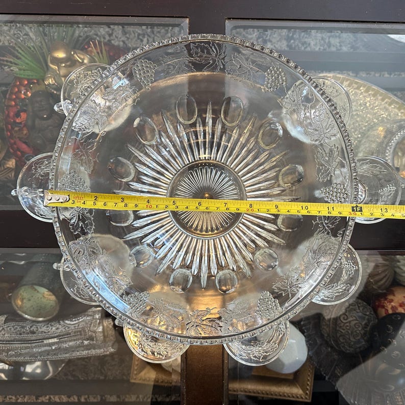 Vintage Indiana Glass Princess Punch Bowl Set – Clear Glass With 8 Cups ...