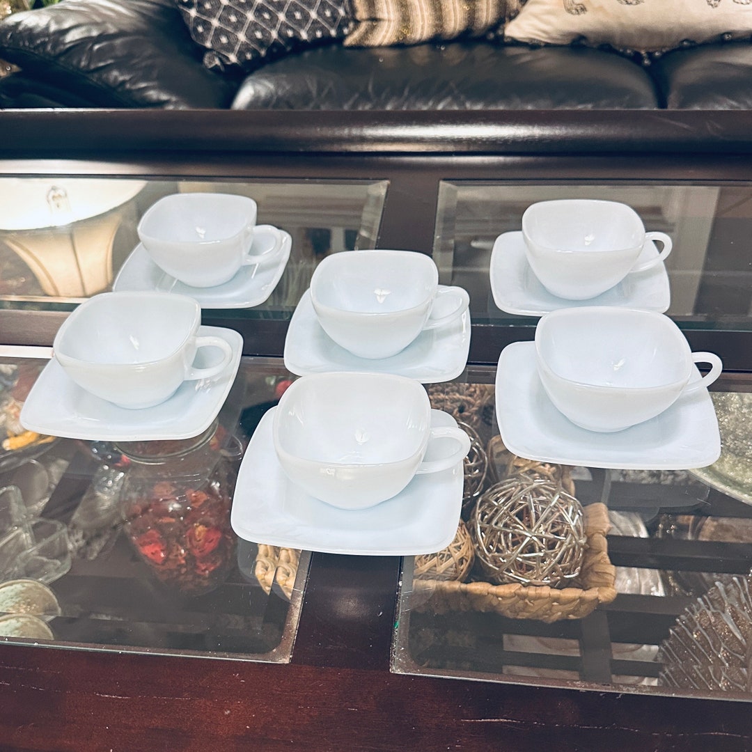 Vintage Fire King Azurite Tea Cups and Saucers – Mid-century Blue ...