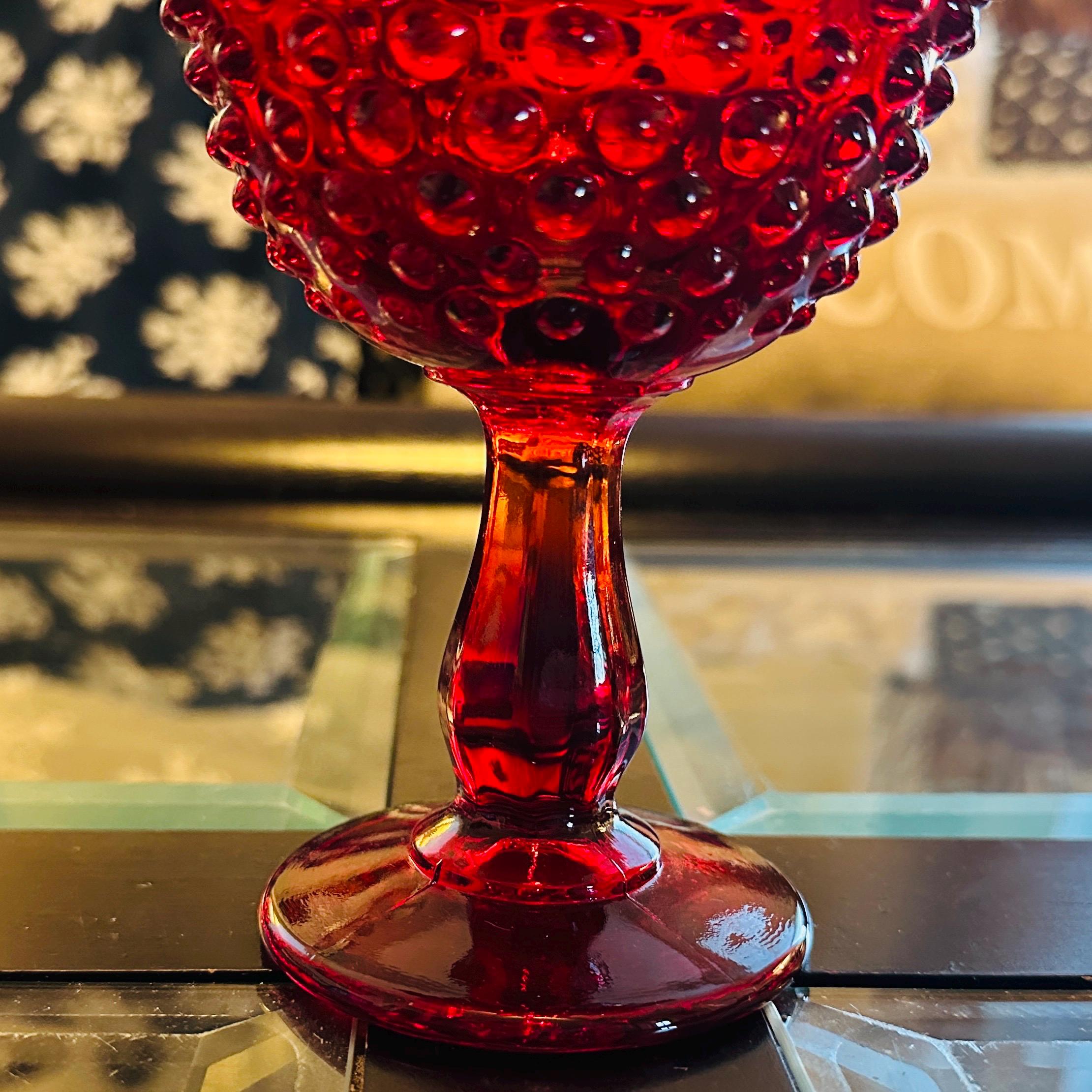 Vintage Fenton Ruby Red Hobnail Ruffle Compote – Handcrafted Glass, Mid ...