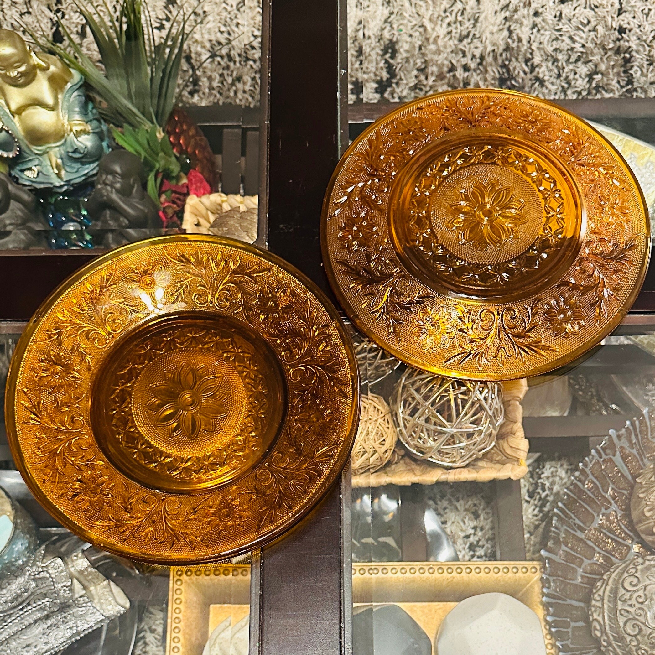 Vintage Amber Indiana Glass Daisy Dinner Plates Set Retro Chic ...
