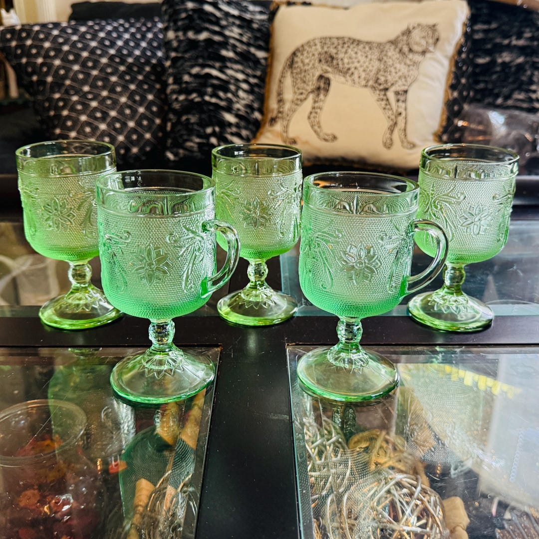 Vintage Tiara Indiana Glass Chantilly Green Set: Sandwich Pattern Wine ...